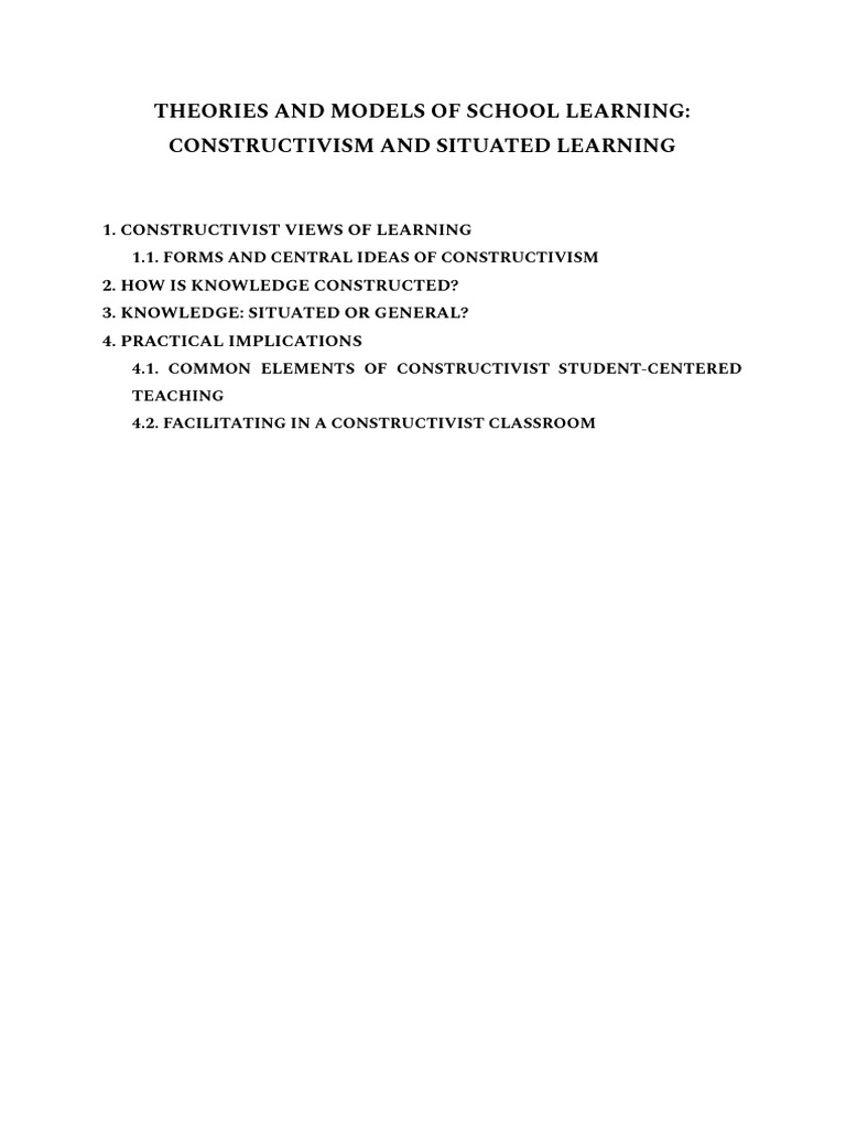 U4 Theories and Models of School Learning, Constructivism and Situated Learning | PDF ...