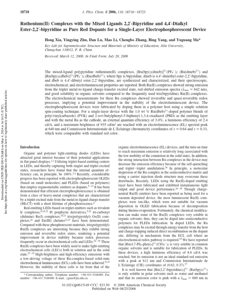 Xia Et Al 2006 Ruthenium (Ii) Complexes With The Mixed Ligands 2 2 Bipyridine and 4 4 Dialkyl ...