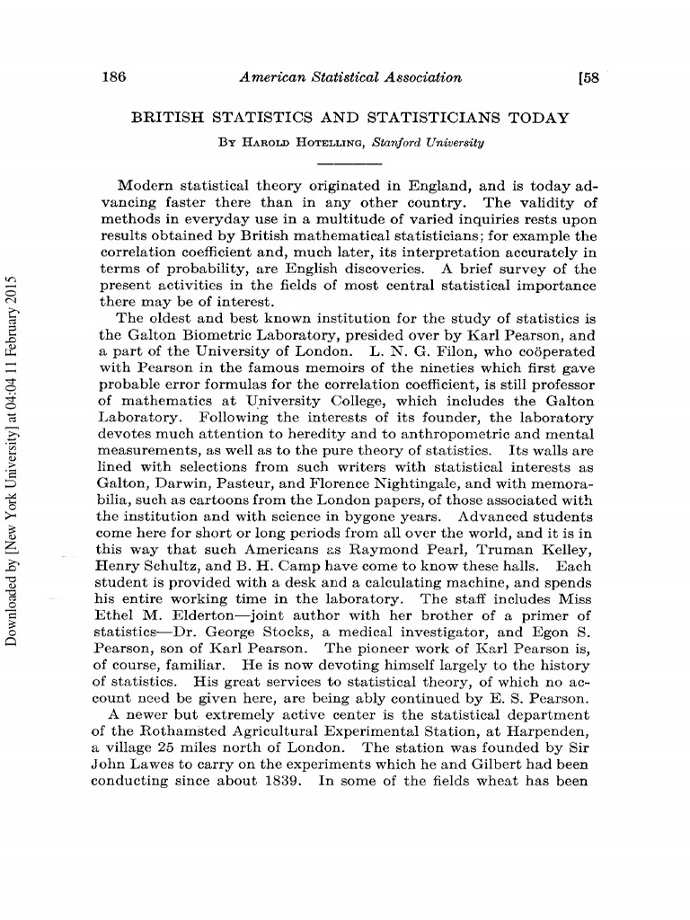British Statistics and Statisticians Today (1930) - Hotelling ...