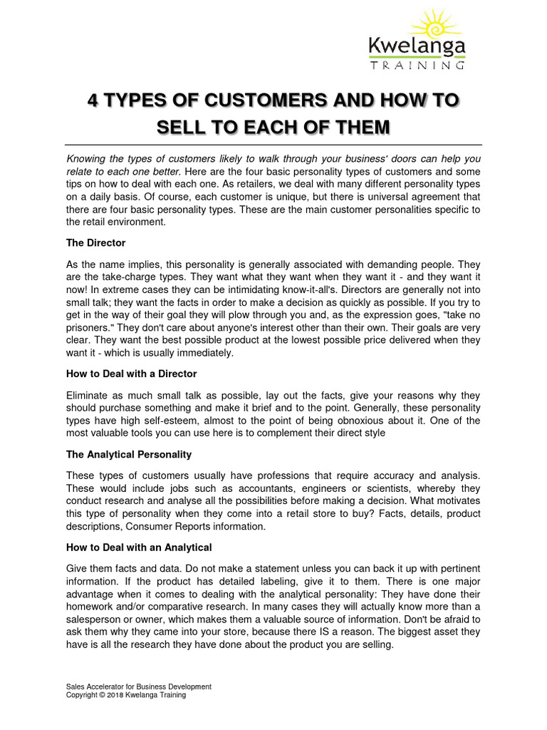 4 Types of Customers and How To Sell To Each of Them | PDF | Retail ...
