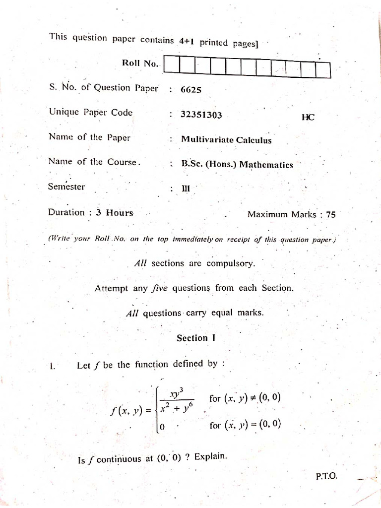 Question Paper For BSC Mathematics Sem 4 Du | PDF