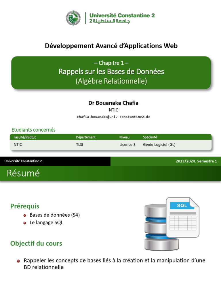 Chapitre1 (Algèbre Relationnelle) | PDF | Base de données relationnelle | SQL