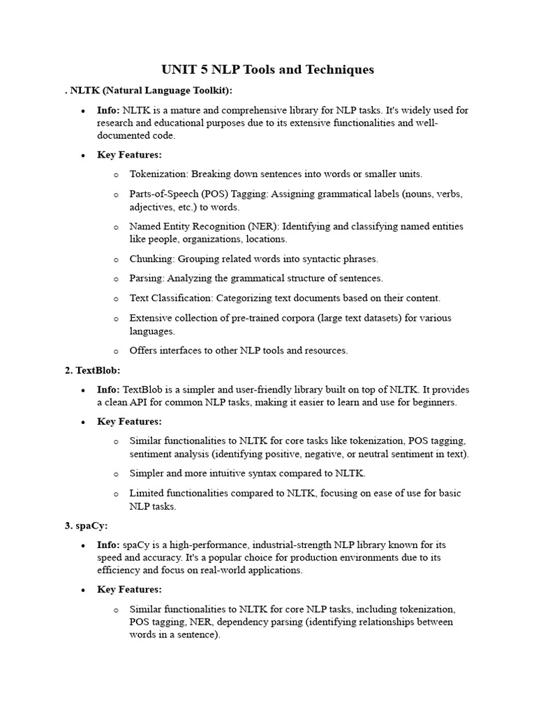 UNIT 5 NLP Tools and Techniques | PDF | Parsing | Part Of Speech