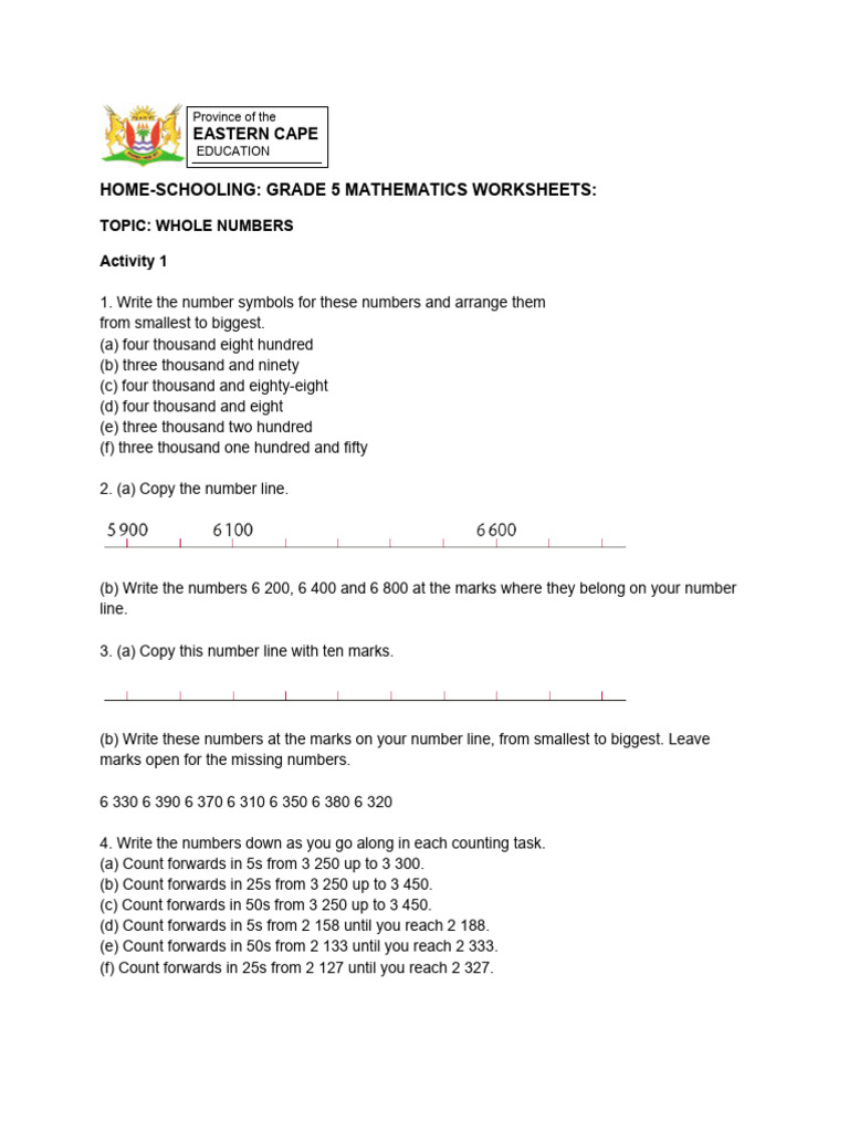 Mathematics Grade 5 Worksheets May 2020 | PDF | Subtraction | Numbers