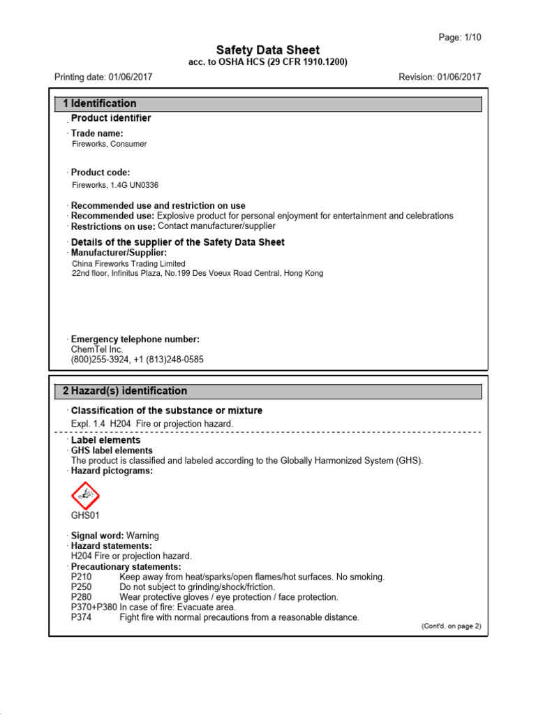 Safety-Data-Sheet-FOGO ARTIFICO | PDF | Dangerous Goods | Firefighting