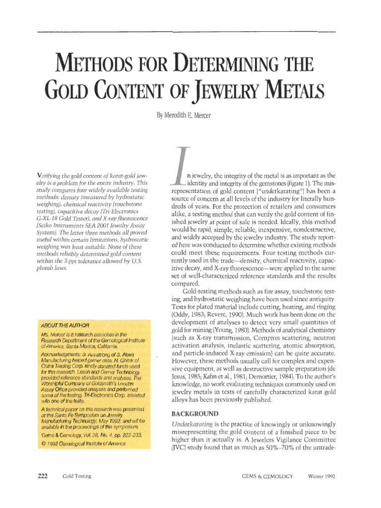 Methods For Determining Gold Content of Jewelry Metals | PDF ...