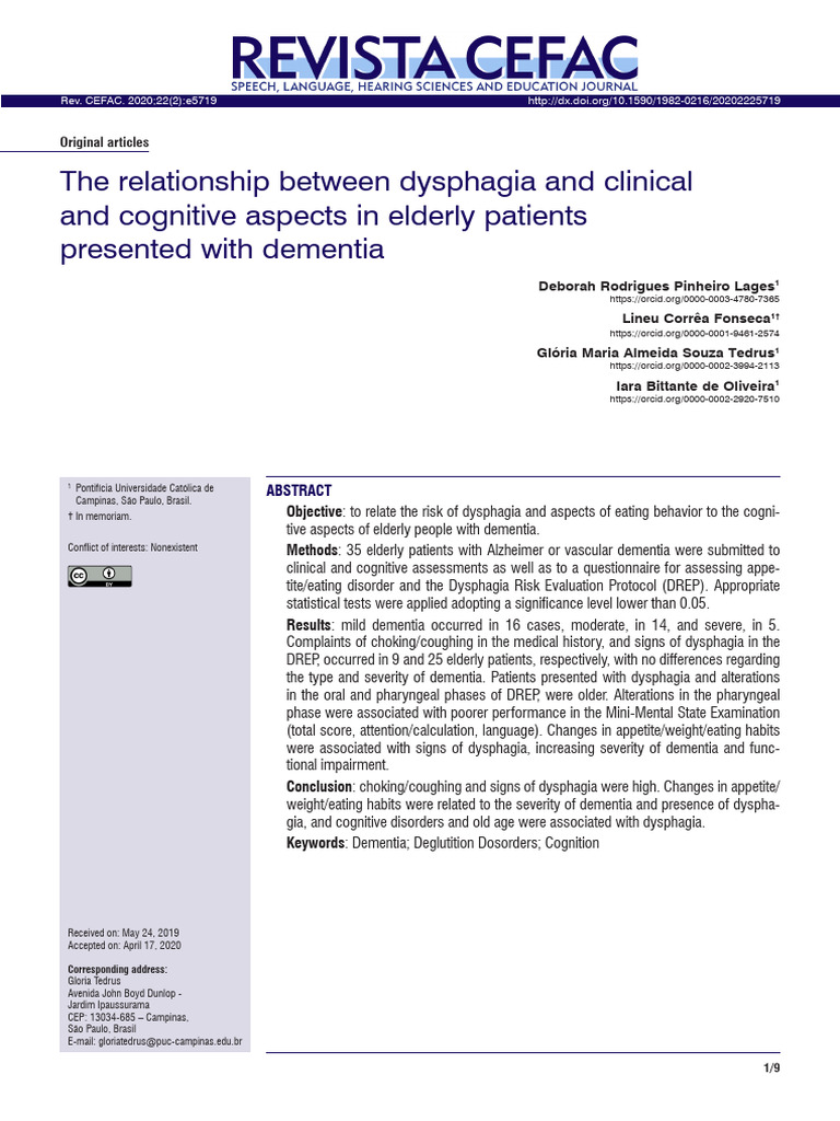 Dysphagia in Elderly with Dementia | PDF | Dementia | Neurology