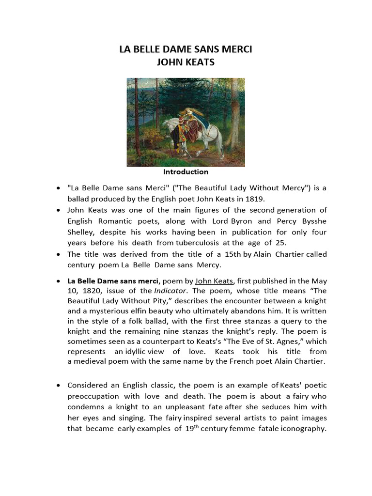 La Belle Dame sans Merci complete | PDF | John Keats