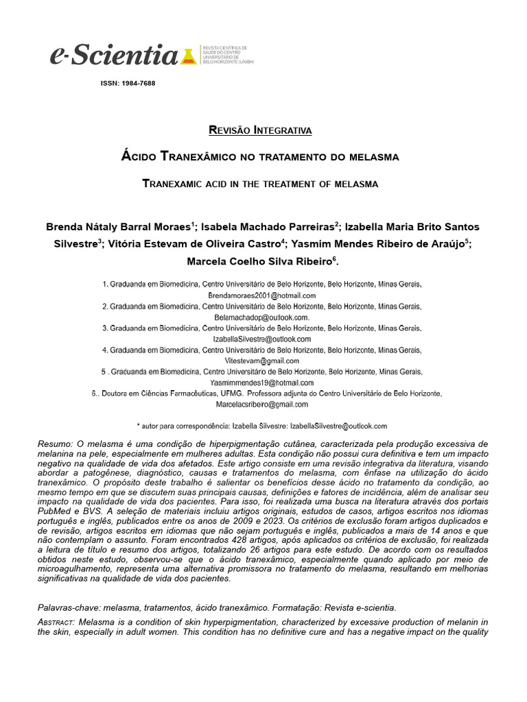 Ácido Tranexamico No Tratamento Do Melasma | PDF | Protetor solar