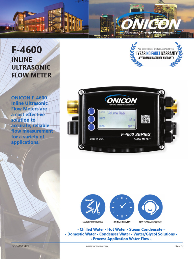 F 4600 Inline Ultrasonic Flow Meter Catalog Sheet Doc 0003429 | PDF ...