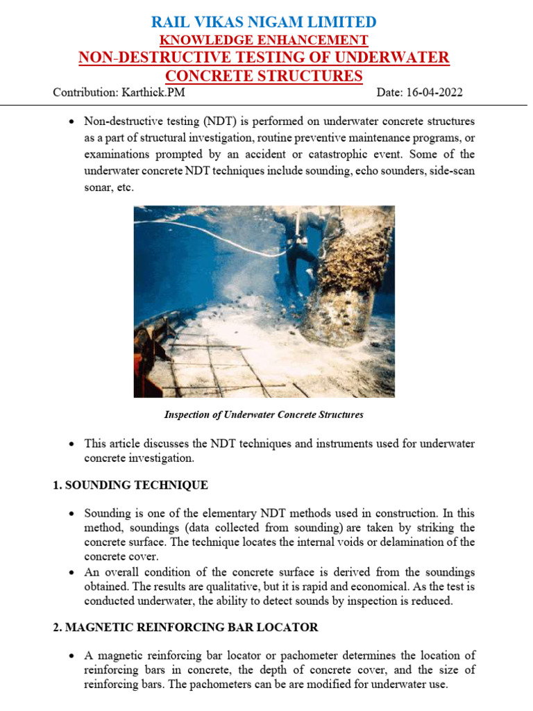 NDT in Underwater Concrete | PDF | Nondestructive Testing | Applied And ...