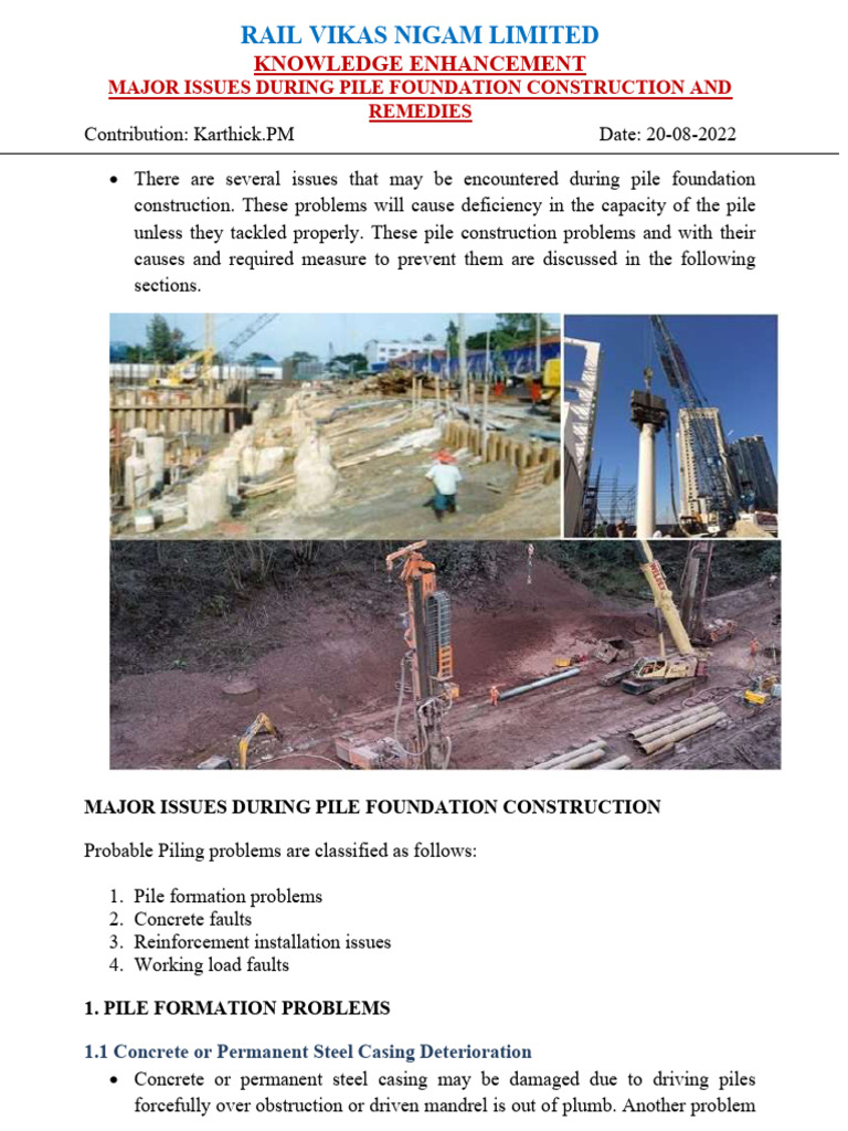 Major Issues in Pile Concreting | PDF | Deep Foundation | Concrete
