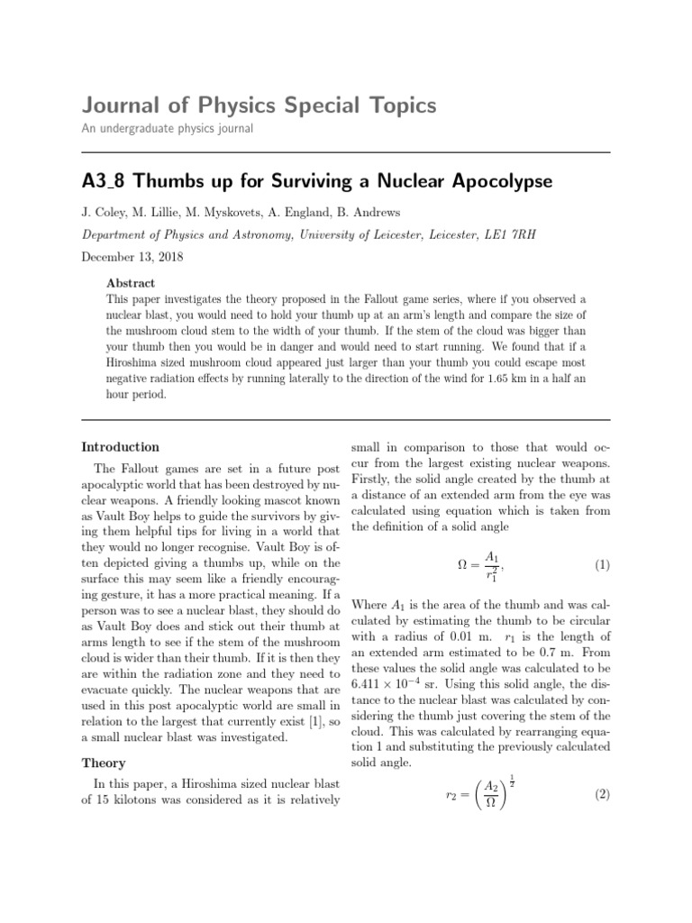 A3 8 Thumbs Up For Surviving A Nuclear Apocolypse | PDF | Nuclear ...