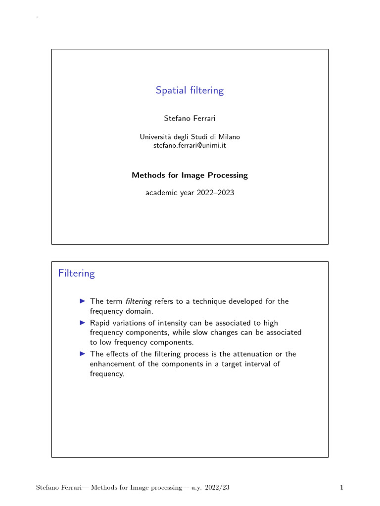 07 - Spatial Filtering | PDF | Filter (Signal Processing) | Linear Map 07 - Spatial Filtering | PDF | Filter (Signal Processing) | Linear Map