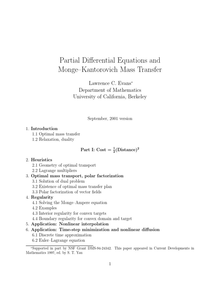 Monge Kantorovich - Survey | PDF | Mathematical Optimization | Partial Differential Equation