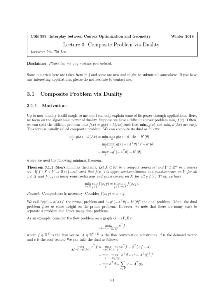 Lecture 3: Composite Problem Via Duality: 3.1.1 Motivations | PDF | Linear Programming ...