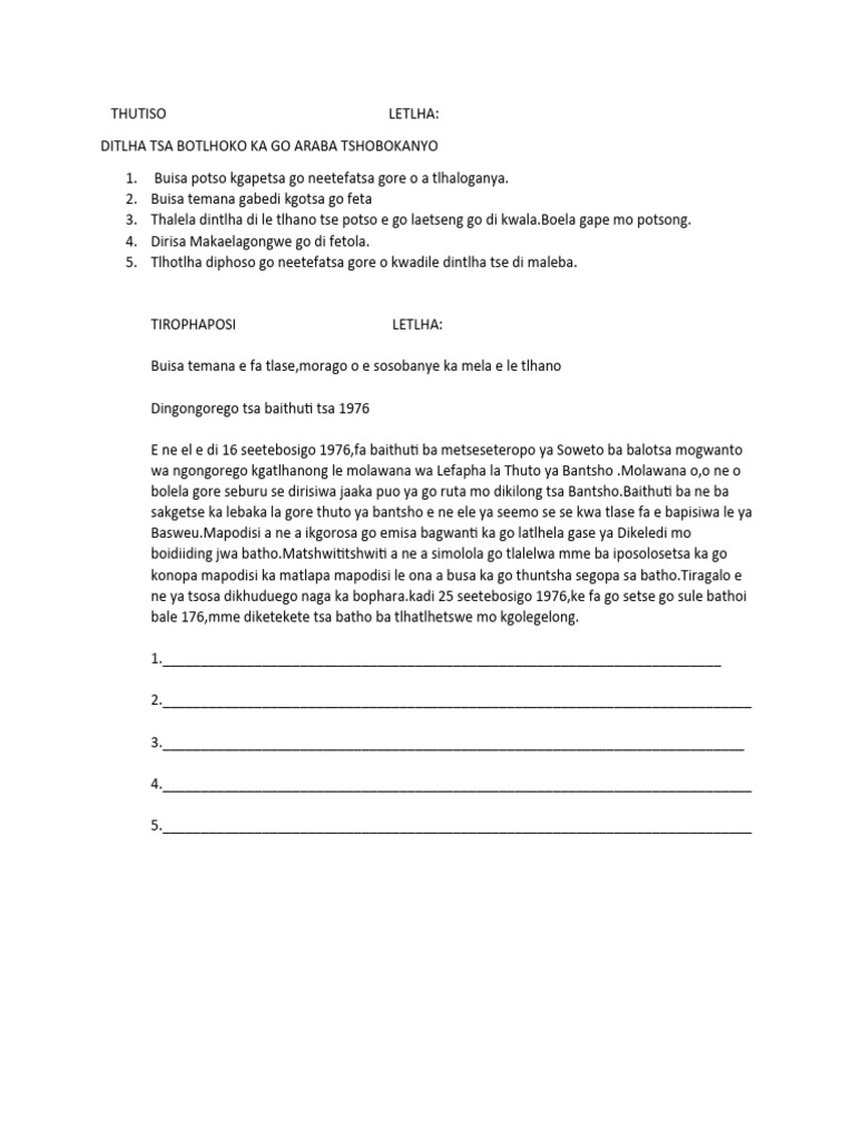 Setswana Worksheets 2024 - 073757 | PDF | Languages Of Africa | Languages