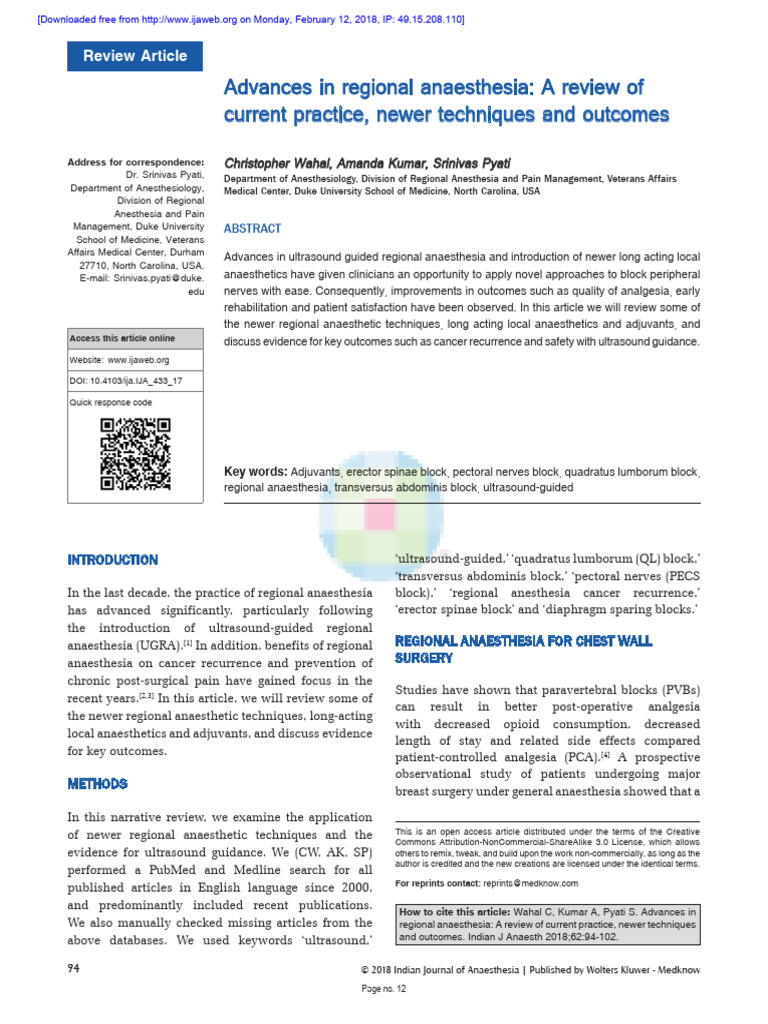 Regional Anesthesia Advances | PDF | Anesthesia | Abdomen