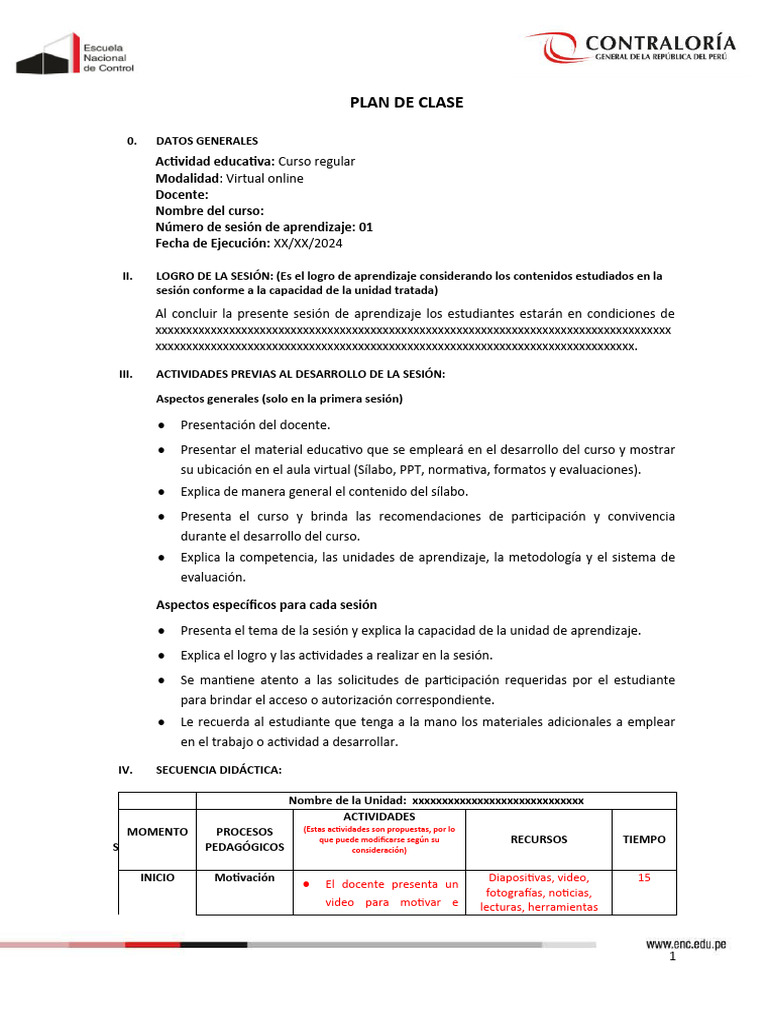 Plan de Clase - Modelo | PDF | Aprendizaje | Evaluación