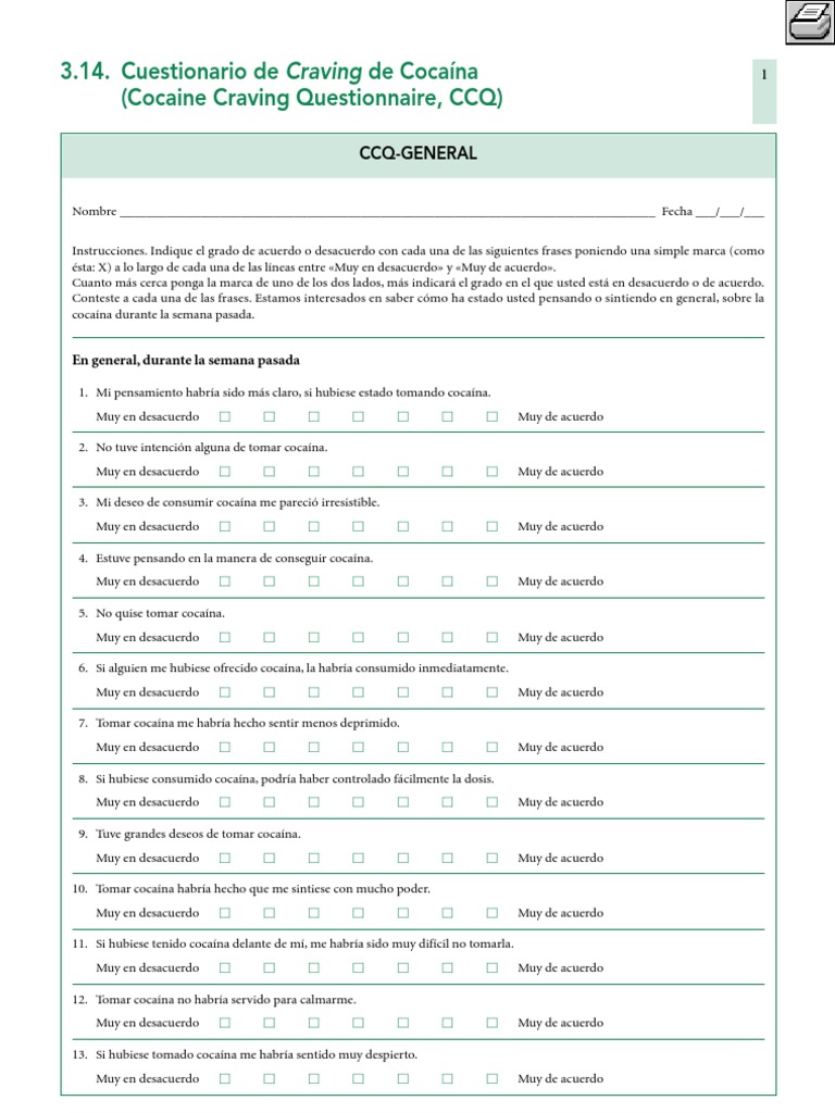 Cuestionario de Craving de Cocaína | PDF | Cocaína | Drogas