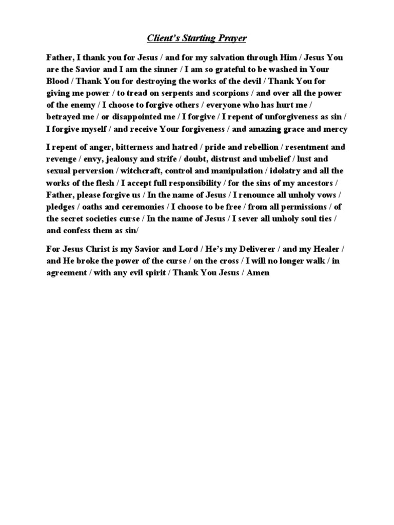 Clients Starting Prayer & General Command To Demons | PDF | Exorcism ...