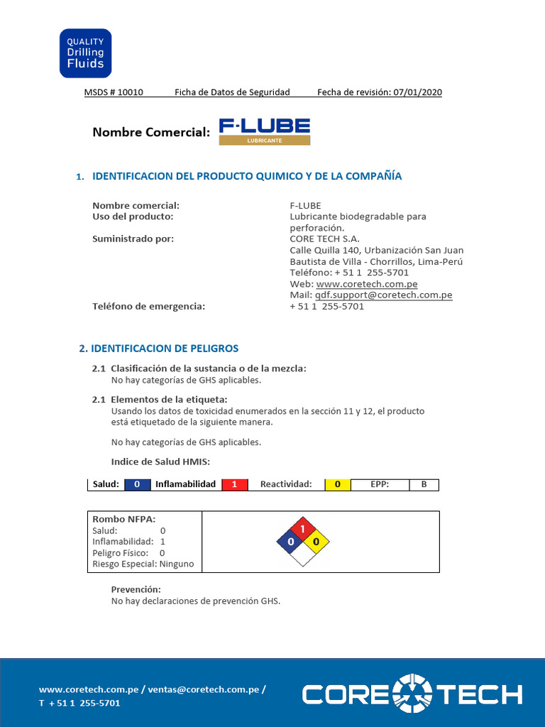 MSDS F-Lube Revrh | PDF | Residuos | Gestión de residuos