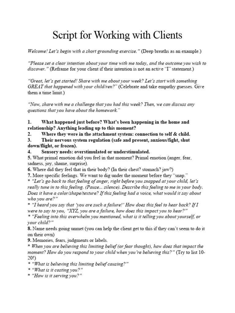 Client Coaching Session Script | PDF | Feeling | Experience