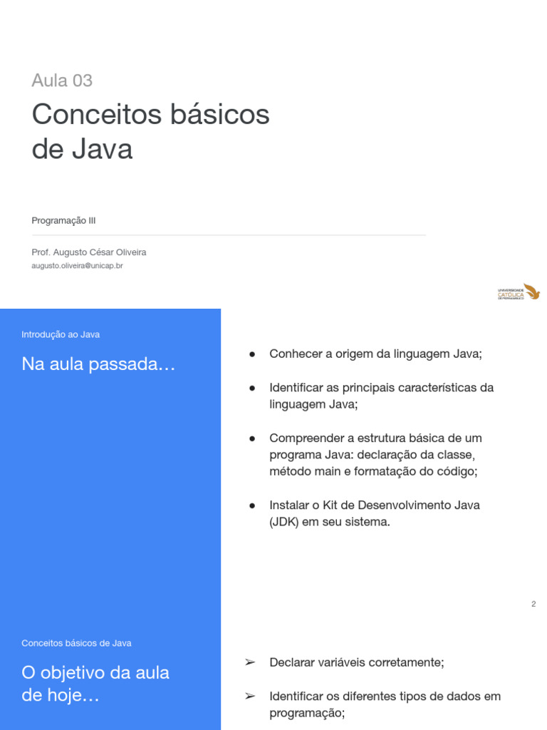 Aula 03 - Conceitos Básicos de Java - Programação III | PDF | Java ...