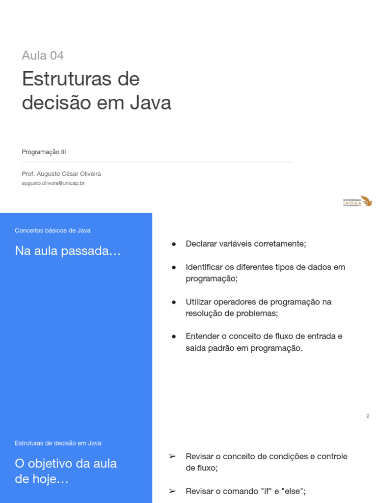 Aula 04 - Estruturas de Decisão em Java - Programação III | PDF | Java ...