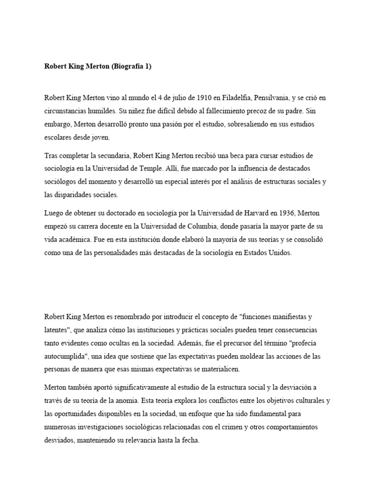 Biografia ROBERT K. MERTON | PDF | Sociología | Opción (Finanzas)