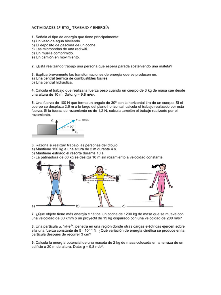 Actividades Energía y Trabajo 1º Bto | PDF | Fricción | Fuerza