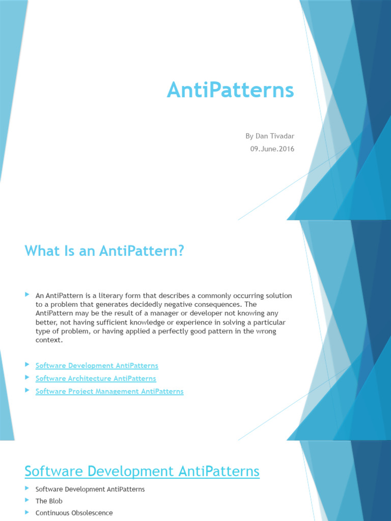 Anti Patterns Pdf Object Computer Science Object Oriented 7507