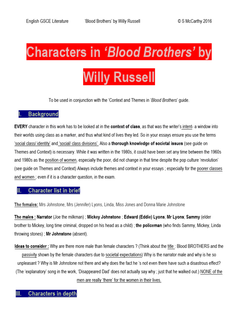 Key Characters in Blood Brothers | PDF | Social Science | General Fiction