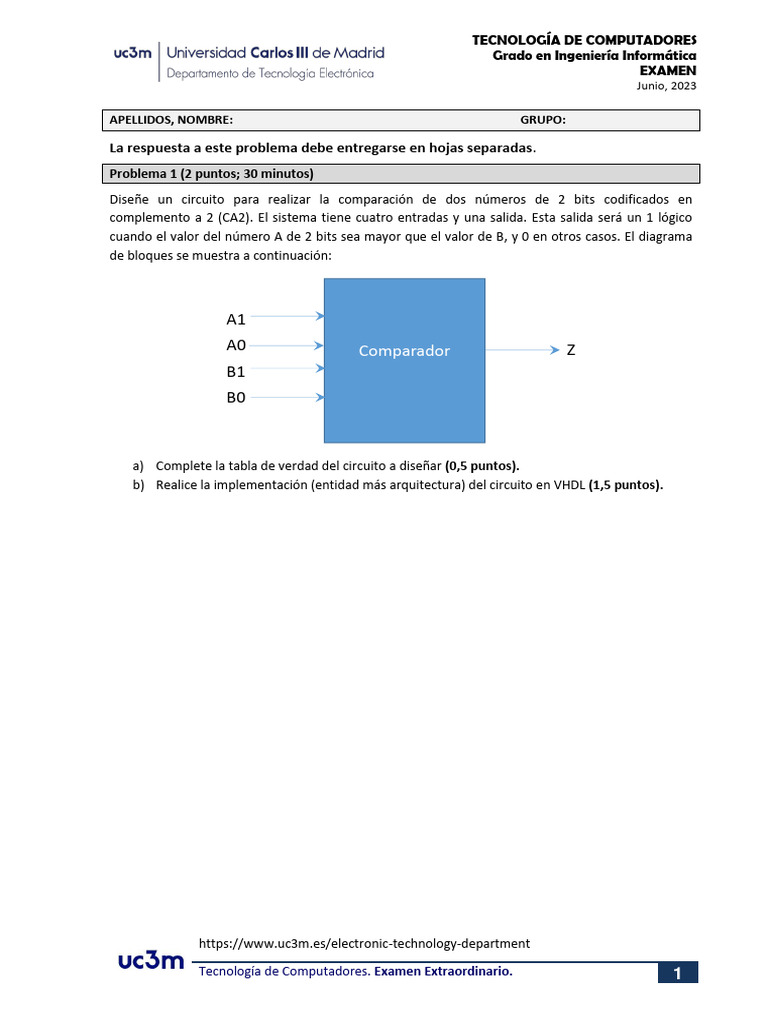 TC 22 23 Extra ExamA ESP ENG Solucion | PDF | Vhdl | Ingeniería Informática