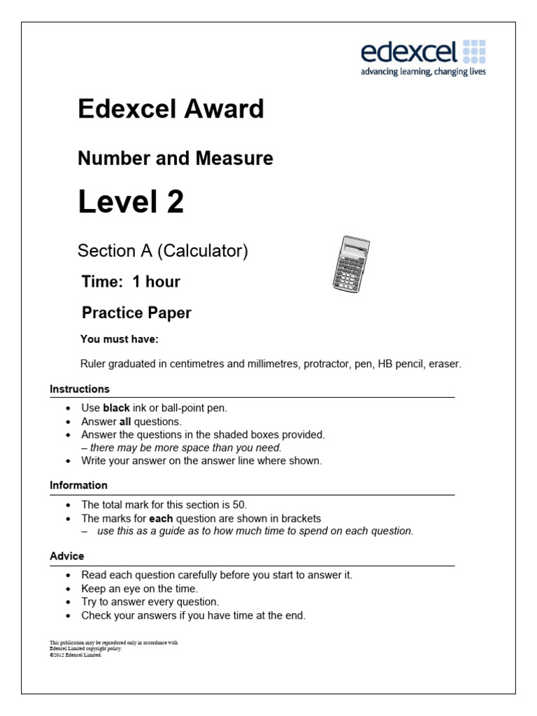 Practice Paper Level 2 Number and Measure | PDF