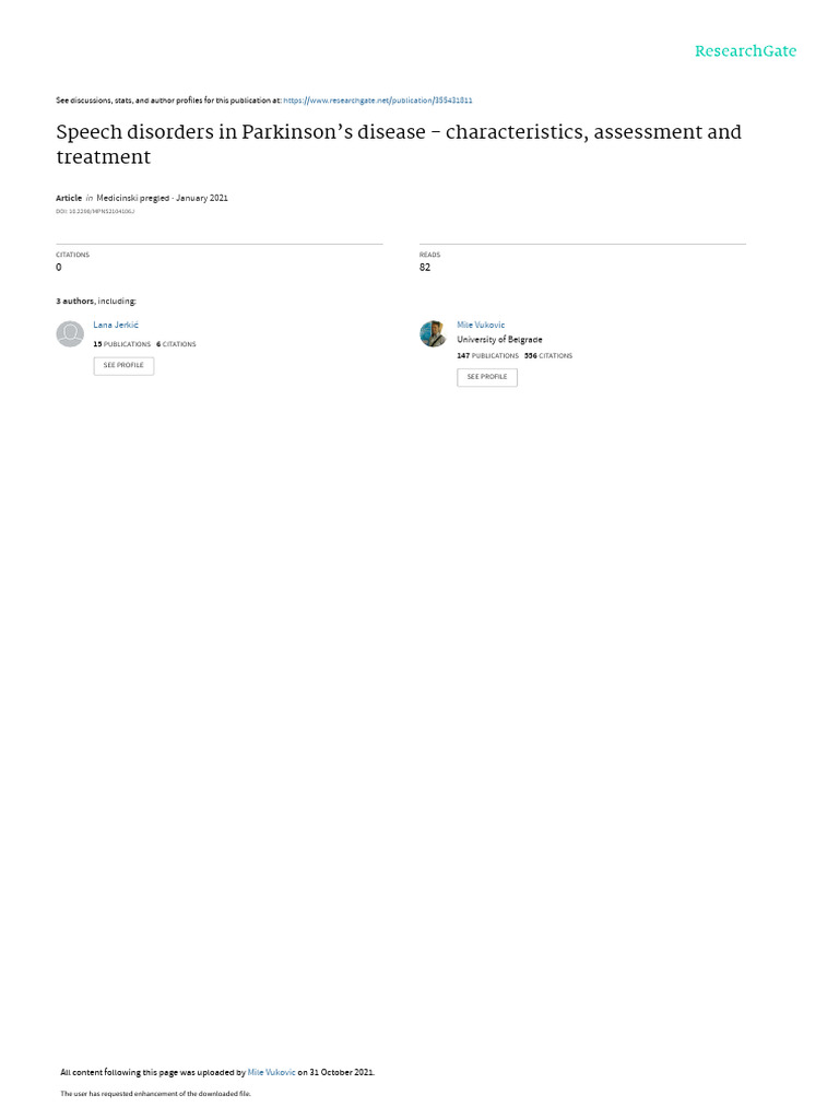 Speech Disorders in Parkinsons Disease - Characte | PDF | Human Voice ...