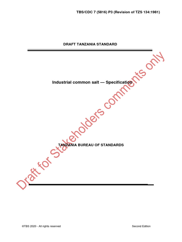 Industrial Common Salt - Specification: TBS/CDC 7 (5816) P3 (Revision ...