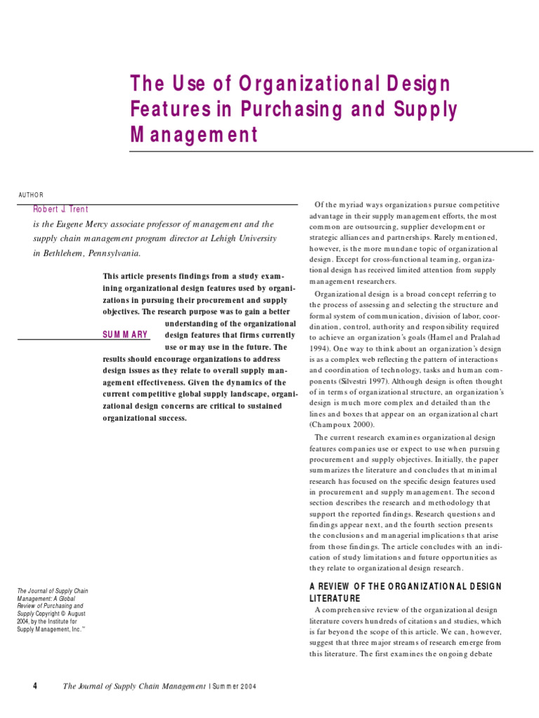 The Use of Organizational Design Features in Purchasing and Supply ...