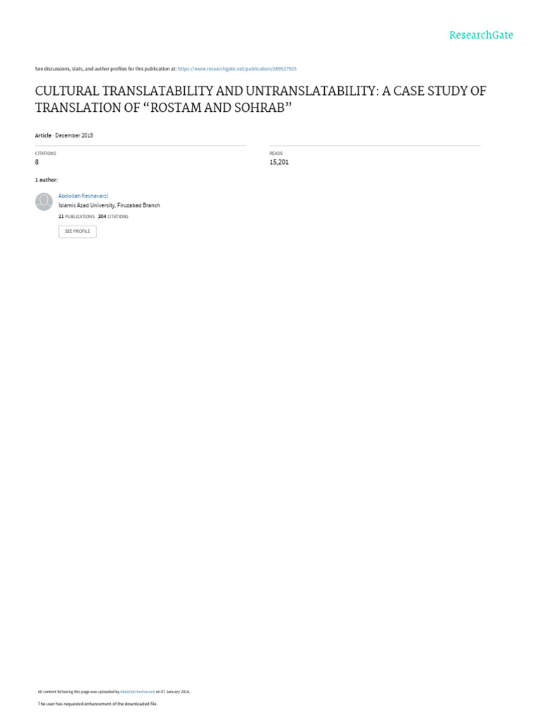 Cultural Translatability and Untranslatability: A Case Study of ...