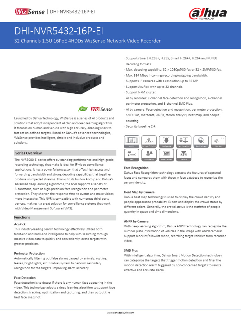 NVR5432-16P-EI_S0_datasheet_20240326 | PDF | Deep Learning | Computer Science