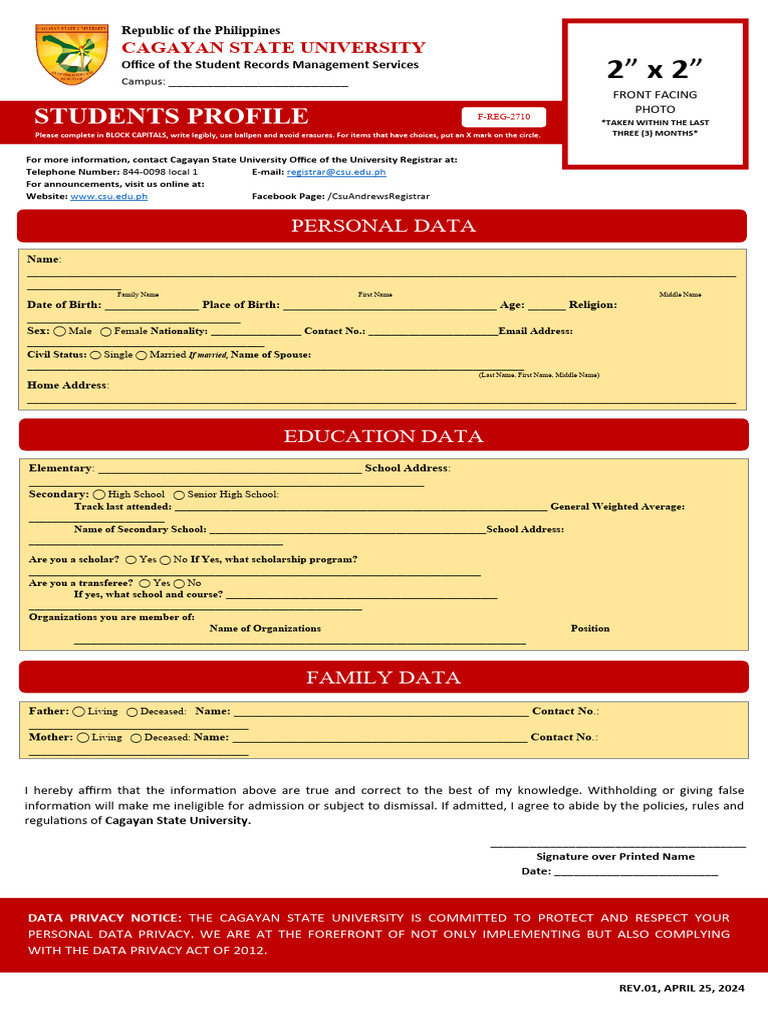 CSU Student Form | PDF | Information Privacy | Privacy