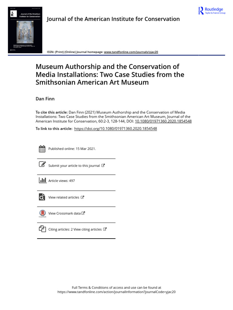 Museum Authorship and The Conservation of Media Installations Two Case Studies From The ...