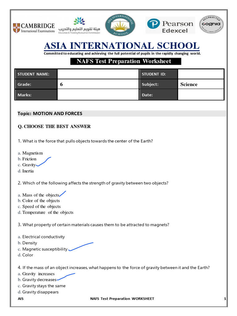 NAFS - Science Worksheet 4 | PDF | Force | Acceleration