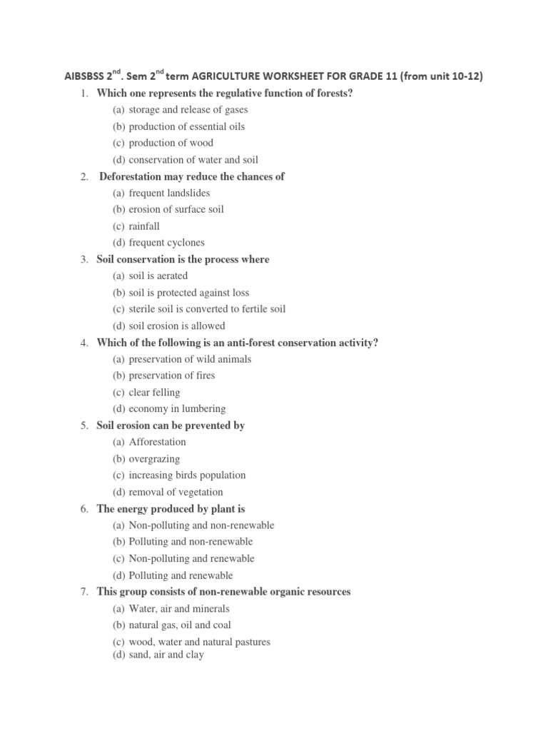 Grade 11 Agriculture Worksheet: Units 10-12 | PDF | Soil | Biodiversity