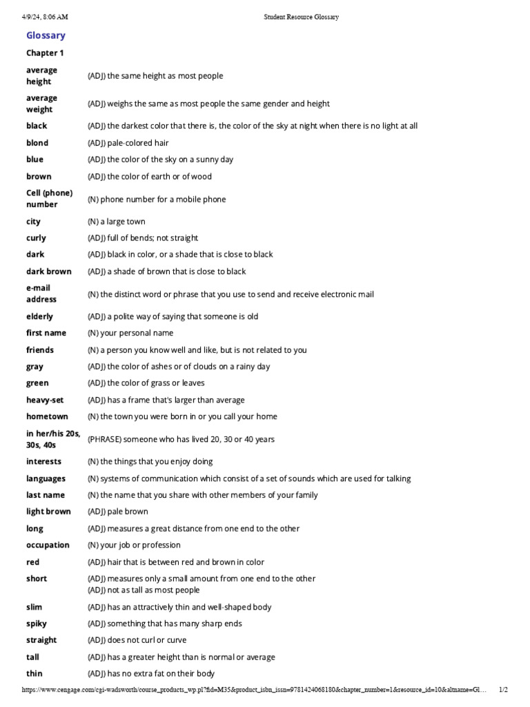 Student Resource Glossary Terms | PDF | Foreign Language Studies