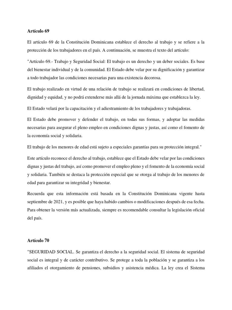 Artículo 69 y 70 | PDF | Bienestar | Pensión