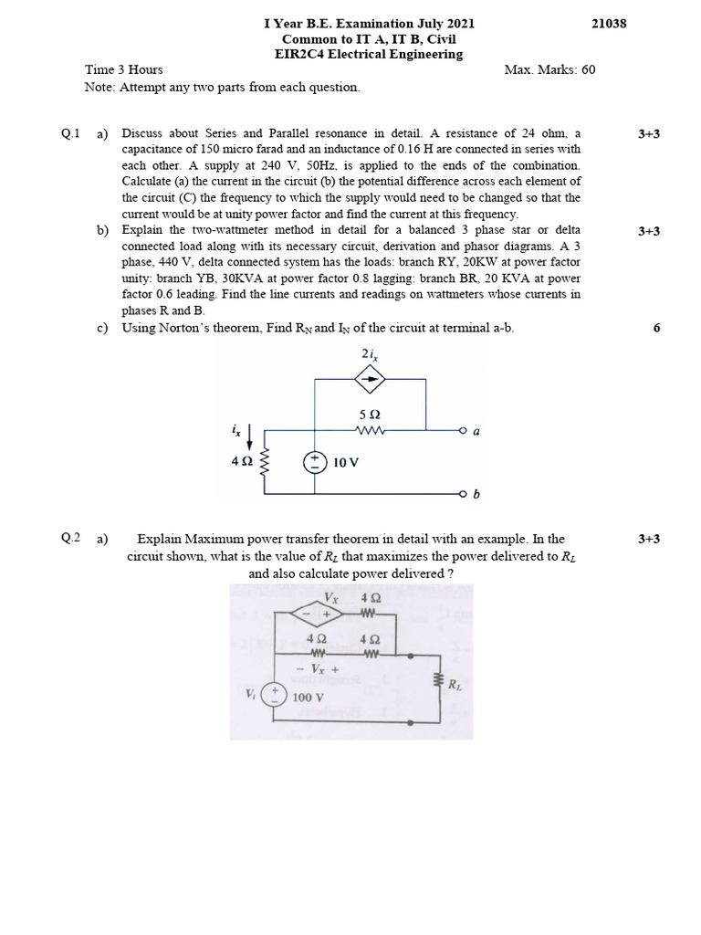 BE - First Year - Electrical Engg - 13 JULY 2021 | PDF | Transformer ...