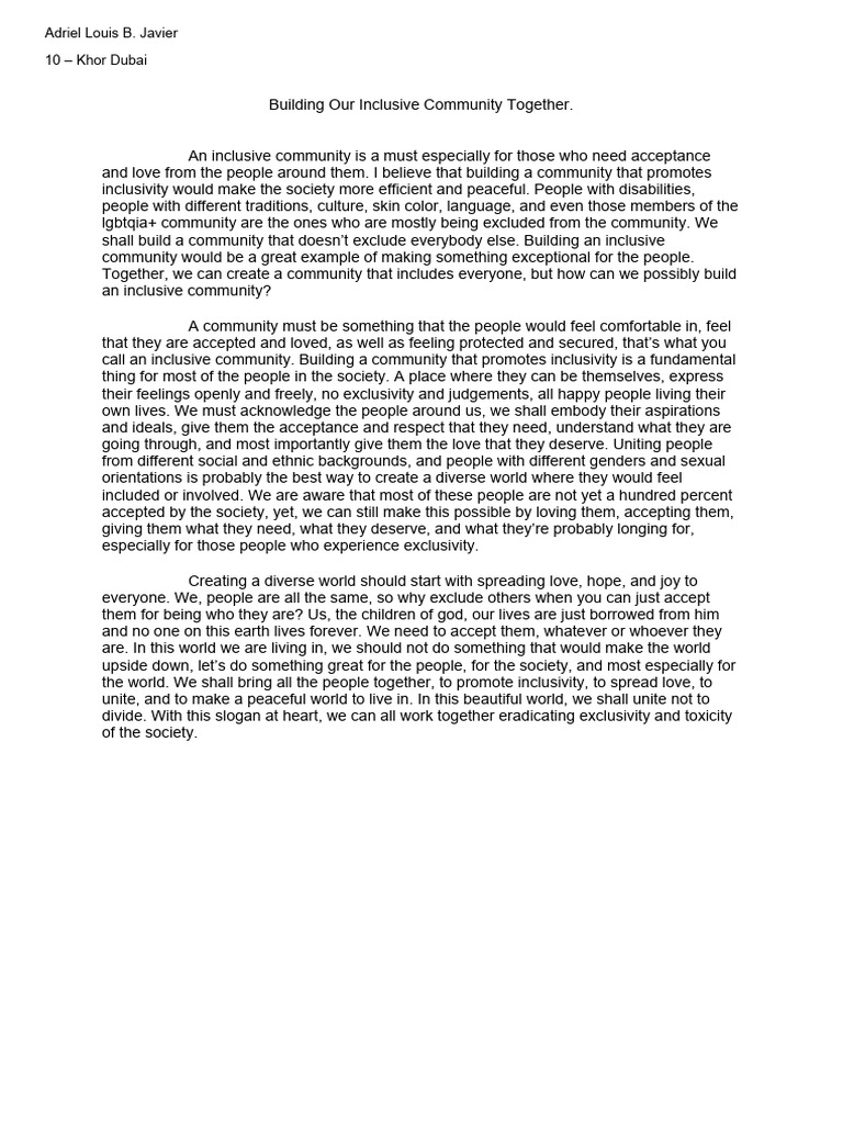 Building an Inclusive Community Together | PDF | Social Psychology | Gender