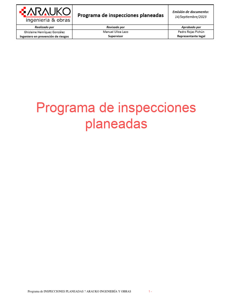 Programa de Inspecciones Planeadas | PDF | Presupuesto