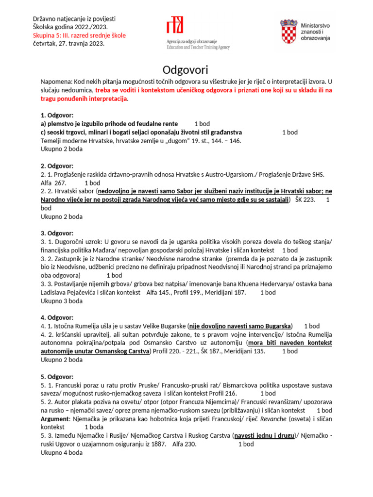 Državno ODGOVORI 5. Skupina 3. Razred | PDF